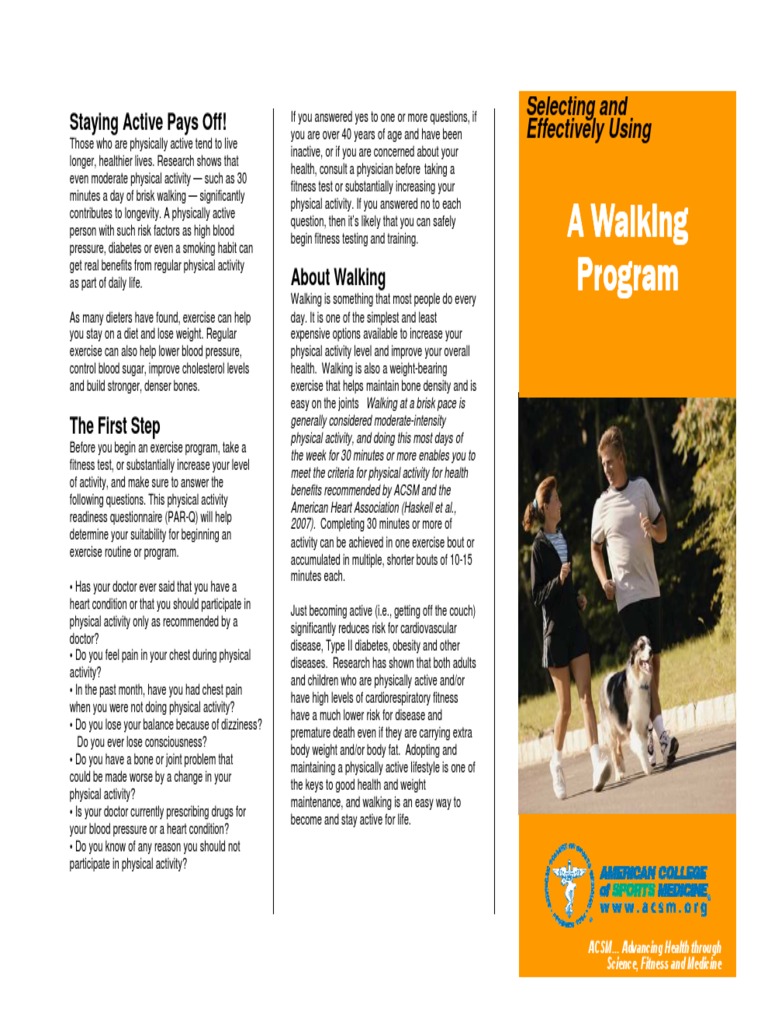 A Walking Program Acsm PDF | Download Free PDF | Walking | Physical Fitness