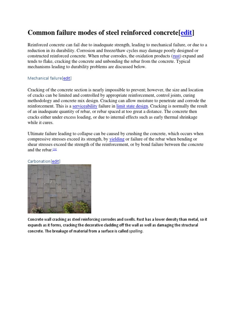 Common Failure Modes of Steel Reinforced Concrete | PDF