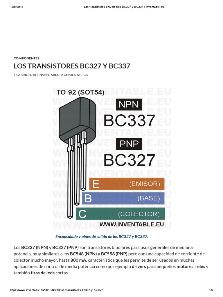 Los Transistores Universales BC327 y BC337 | PDF | Transistor | Relé