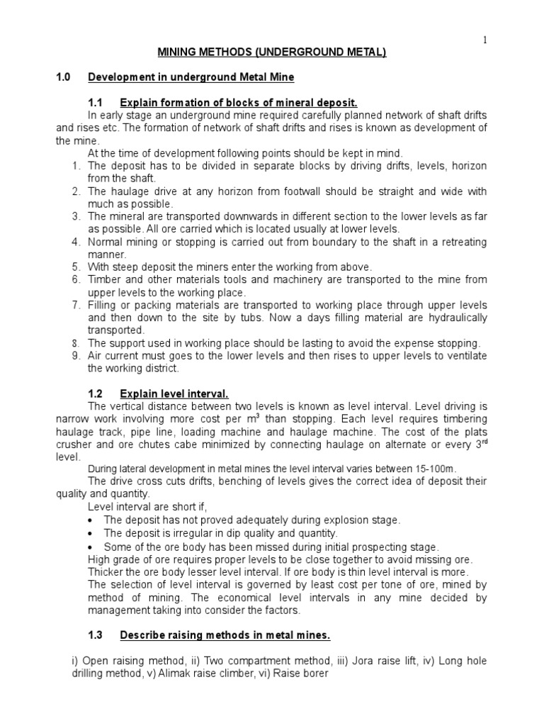 Underground Metal Mining Methods Explained | PDF | Economic Geology ...