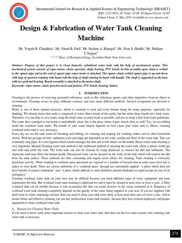 Design & Fabrication of Water Tank Cleaning Machine | PDF | Engines ...