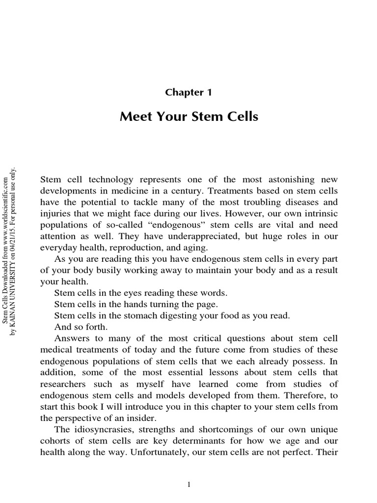 Stem Cells: An Insider's Guide Chapter 1 PDF | PDF | Regenerative ...