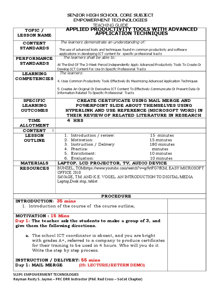 TG 02 PRODUCTIVITY TOOLS Application Techniques | PDF | Educational Technology | Intellectual Works