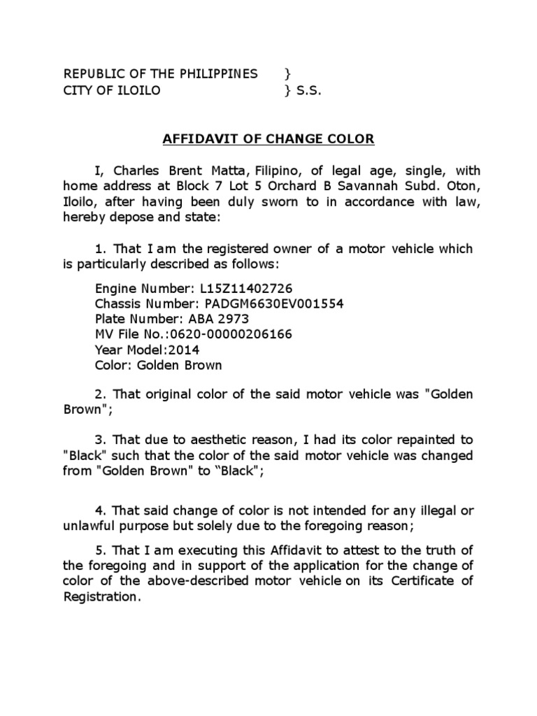 Affidavit of Change Color | PDF