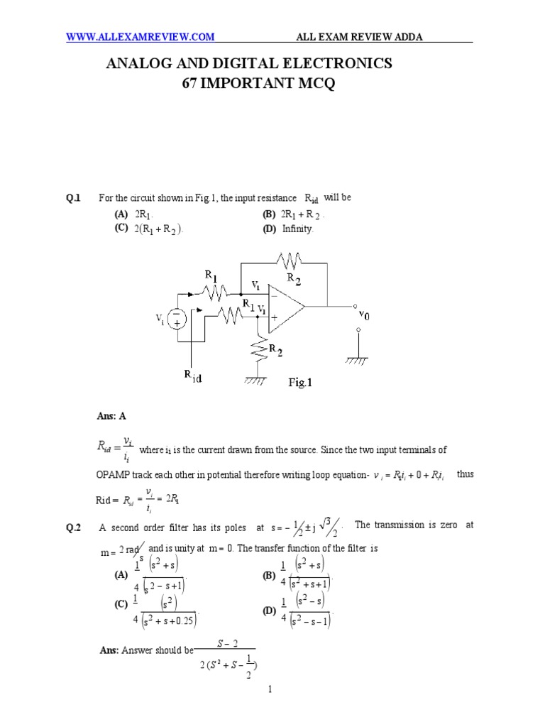 Analog and Digital Electronics 67 Important MCQ: All Exam Review Adda ...
