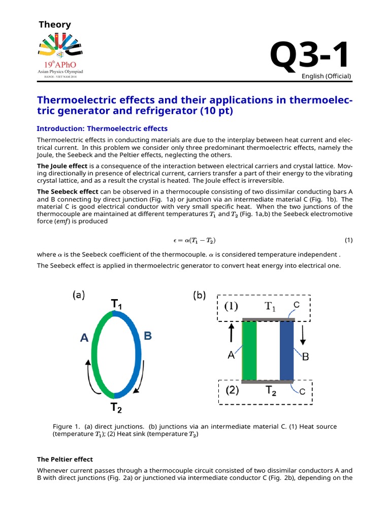 Apho2018 Theory Q3 Thermoelectricity Question | PDF | Thermocouple | Heat Transfer