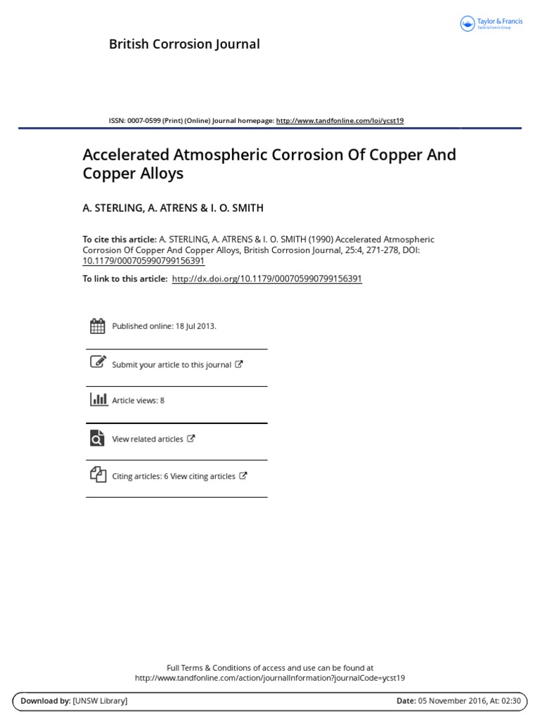 Accelerated Atmospheric Corrosion of Copper and Copper Alloys | PDF ...