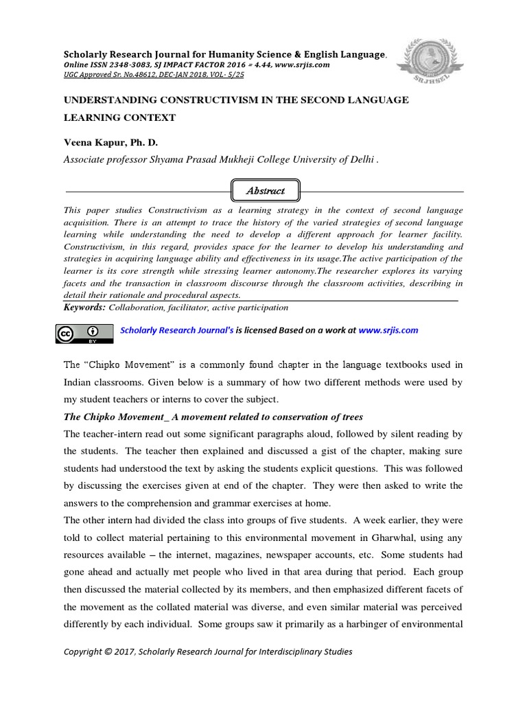 Understanding Constructivism in The Second Language Learning Context ...