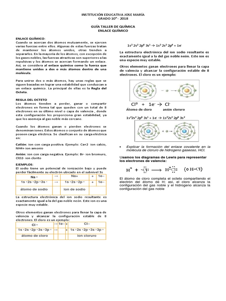 Guía Taller Química - Enlaces Químicos | PDF | Enlace químico | Enlace ...