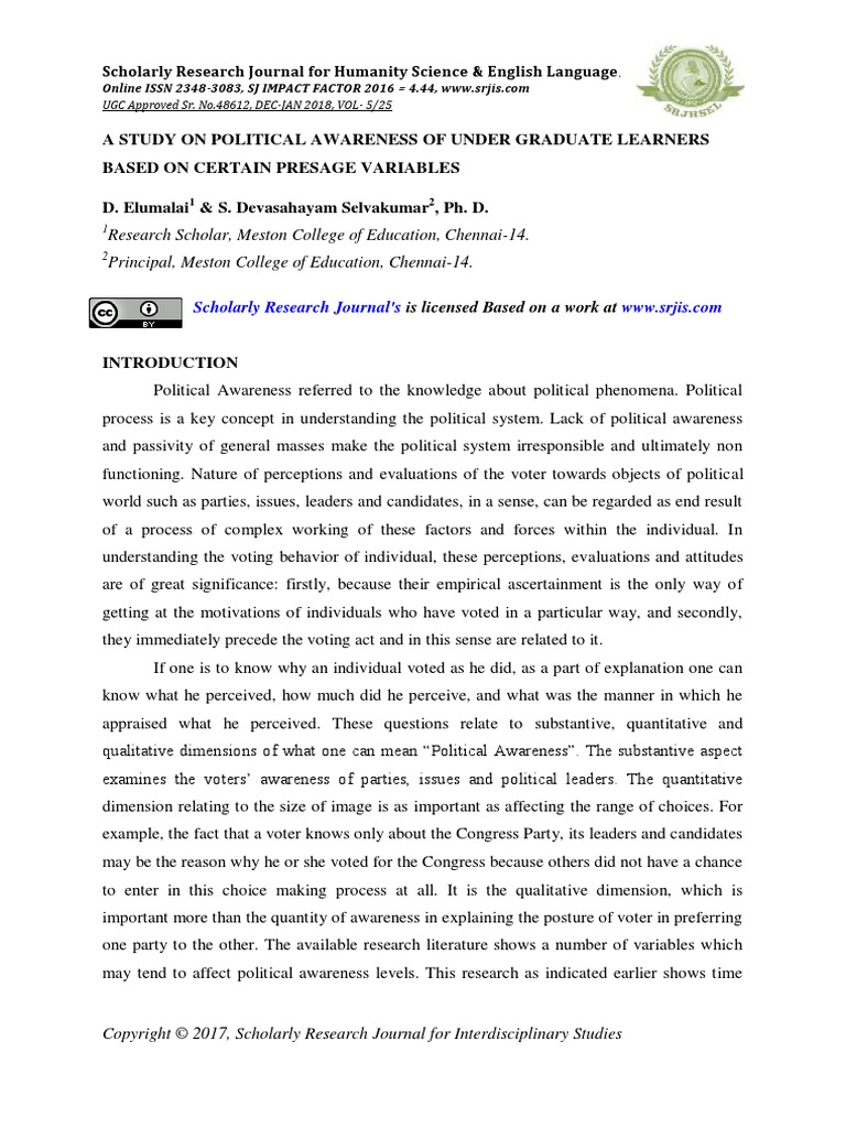 A Study On Political Awareness of Under Graduate Learners Based On ...