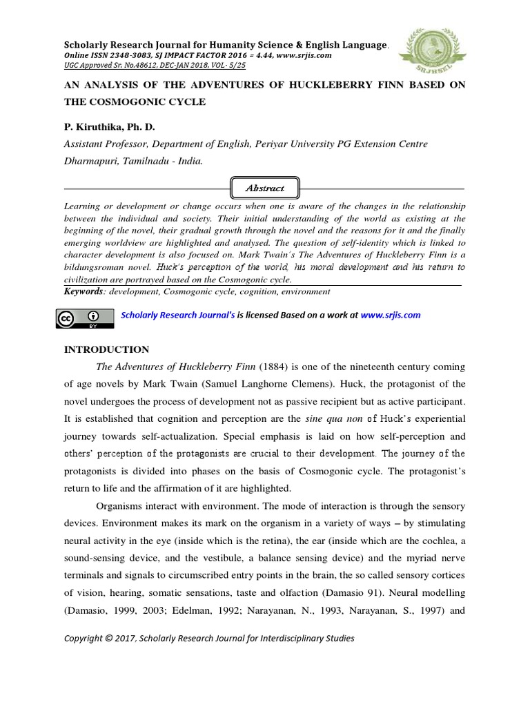 An Analysis of The Adventures of Huckleberry Finn Based On The ...