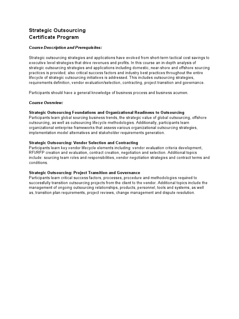 Strategic Outsourcing Example | PDF