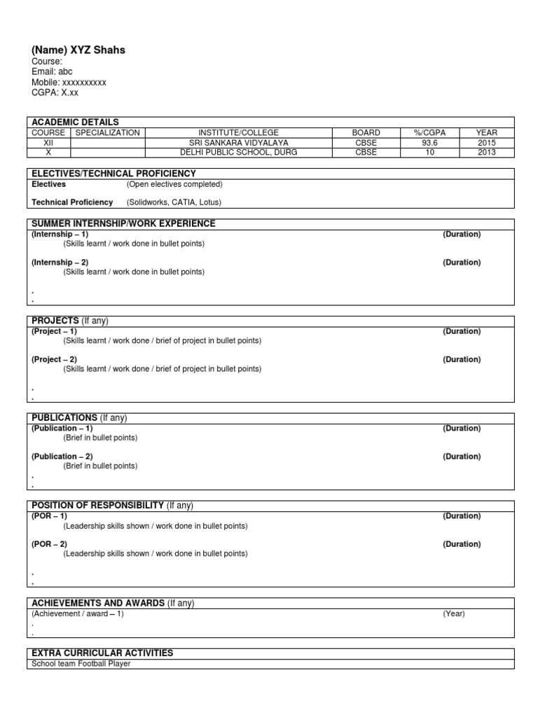Resume Format - Final | PDF