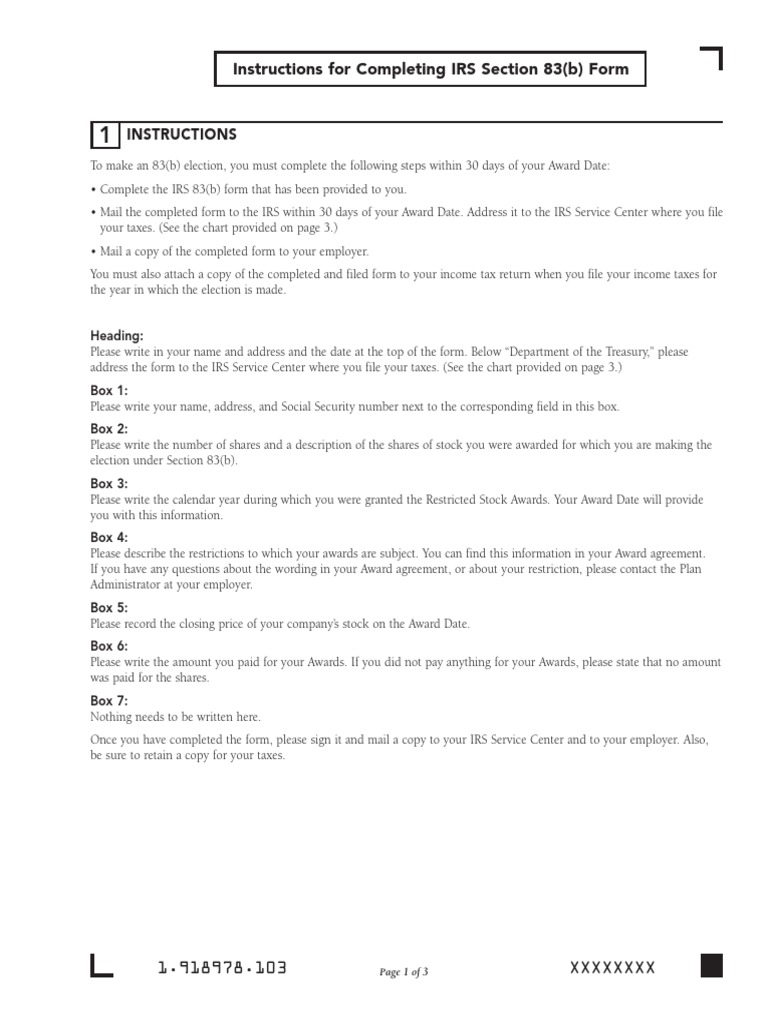 Instructions For Completing Irs Section 83b | PDF | Internal Revenue ...