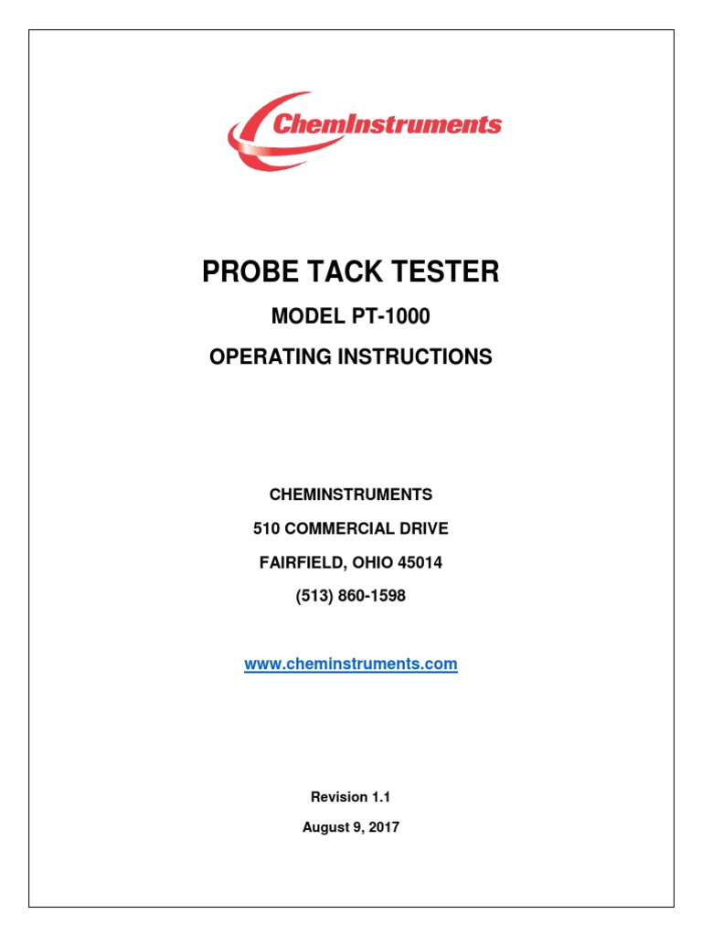 Probe Tack Tester: MODEL PT-1000 Operating Instructions | PDF ...