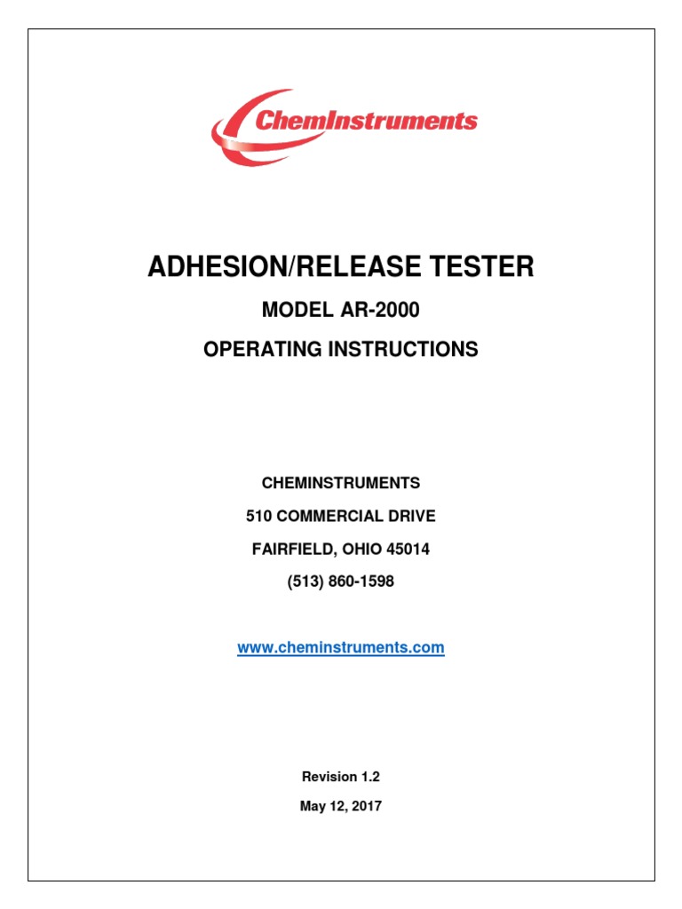 Adhesion/Release Tester: MODEL AR-2000 Operating Instructions | PDF ...