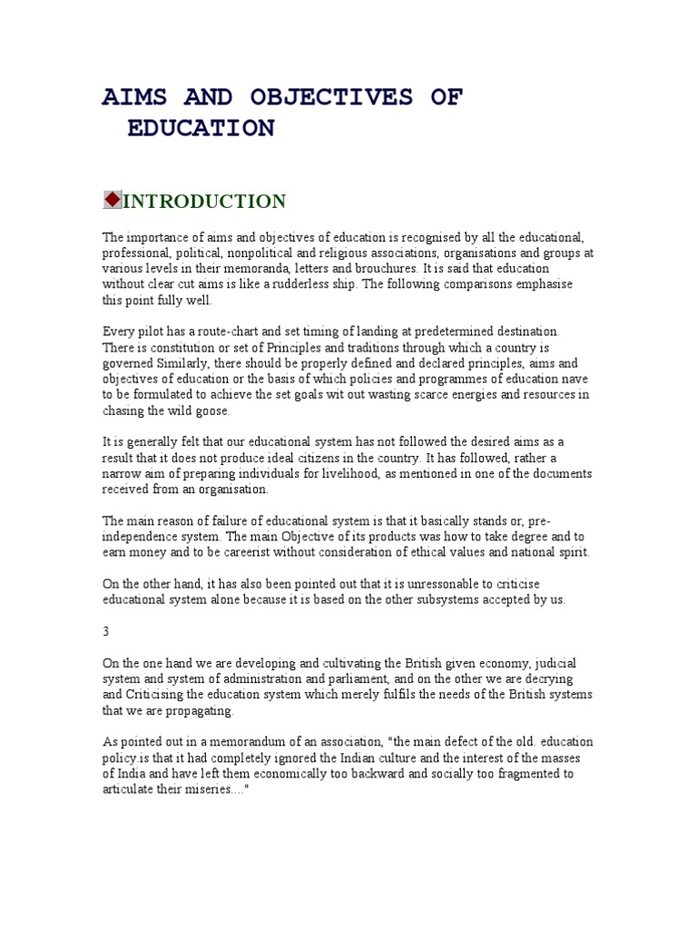Aims And Objectives Of Education