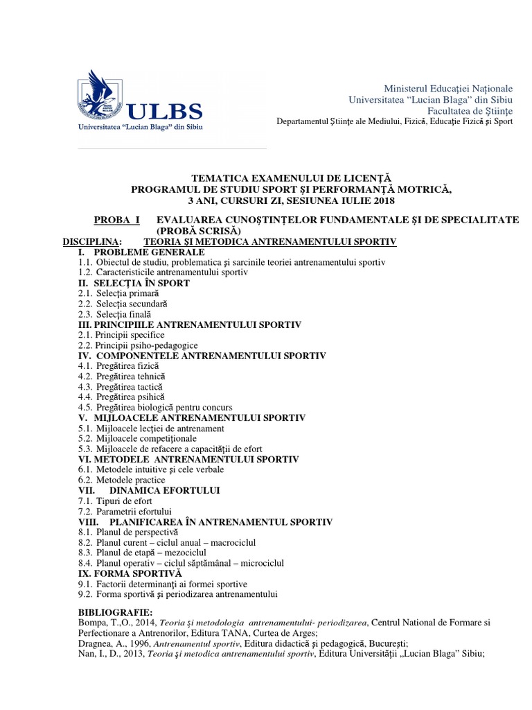 Tematica Licenta SPM 2018 | PDF