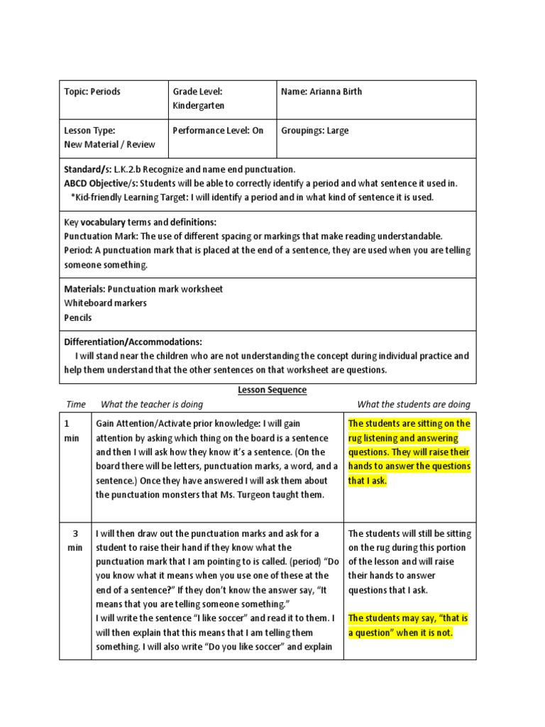 Period Lesson Plan | PDF | Question | Vocabulary