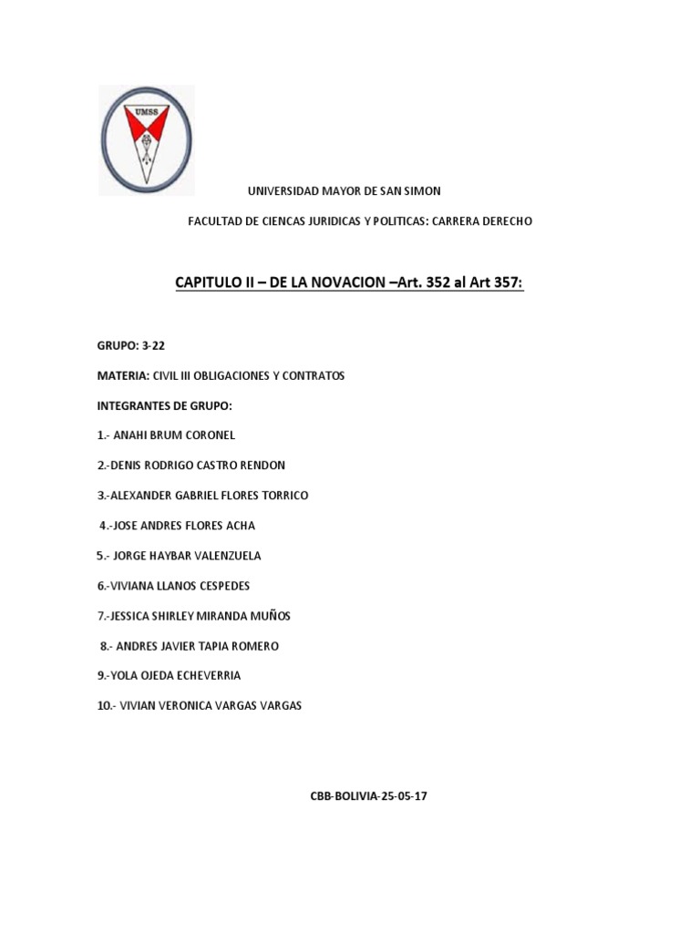 NOVACIÓN Obligaciónes y Contrats | PDF | Derecho contractual | Derecho ...