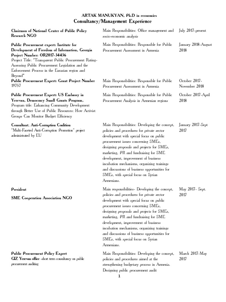 CV 2018 PDF | Download Free PDF | Armenia | Procurement