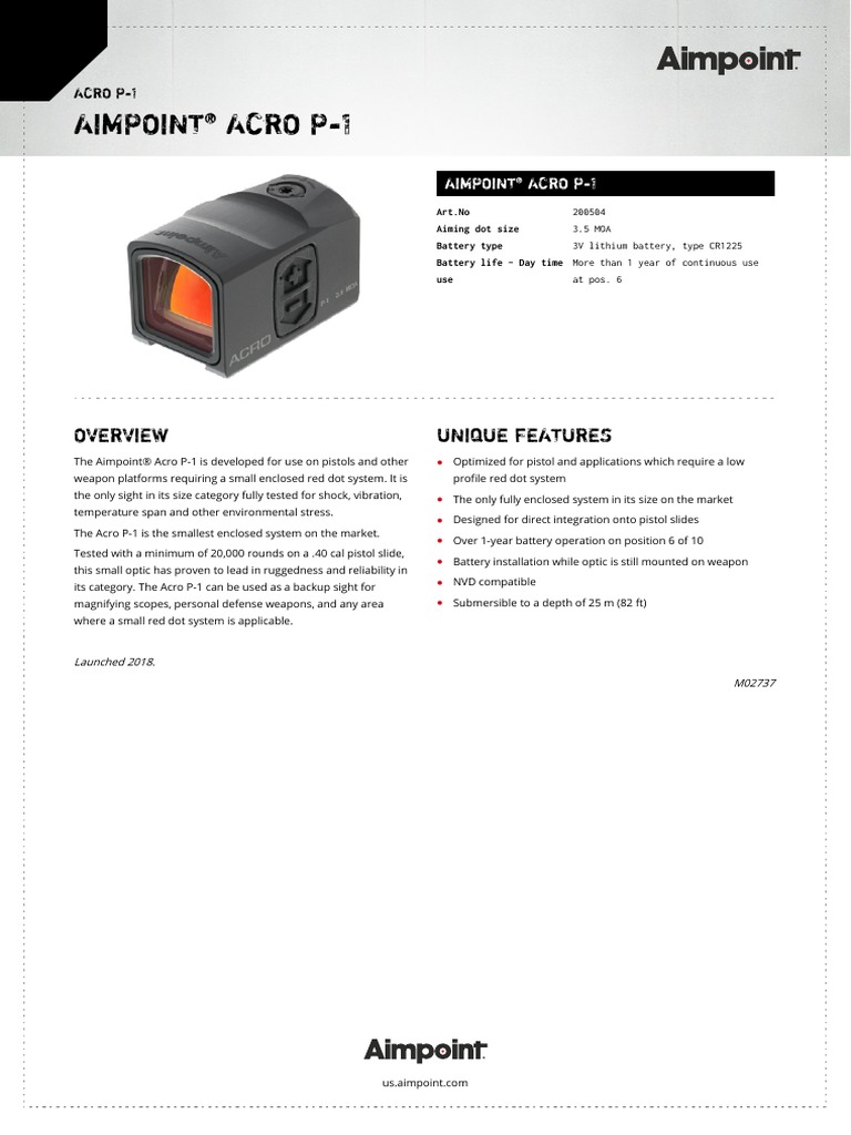 Aimpoint ACRO Product Sheet | PDF | Battery (Electricity) | Color