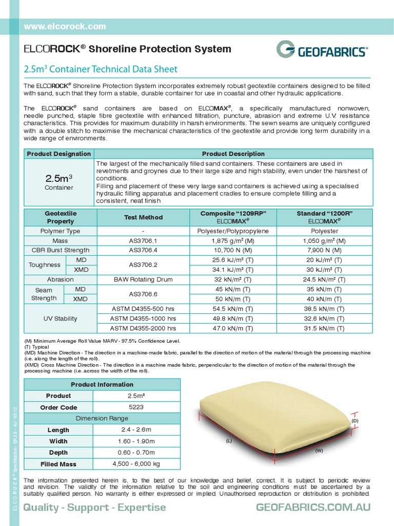 Elcorock 2.5m3 Spec Sheet 05-12 | PDF | Polyester | Materials