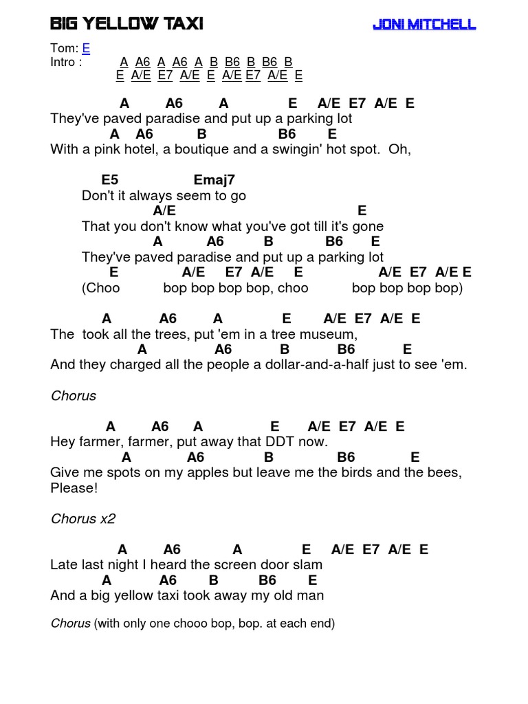 Partitura - Big Yellow Taxi | PDF