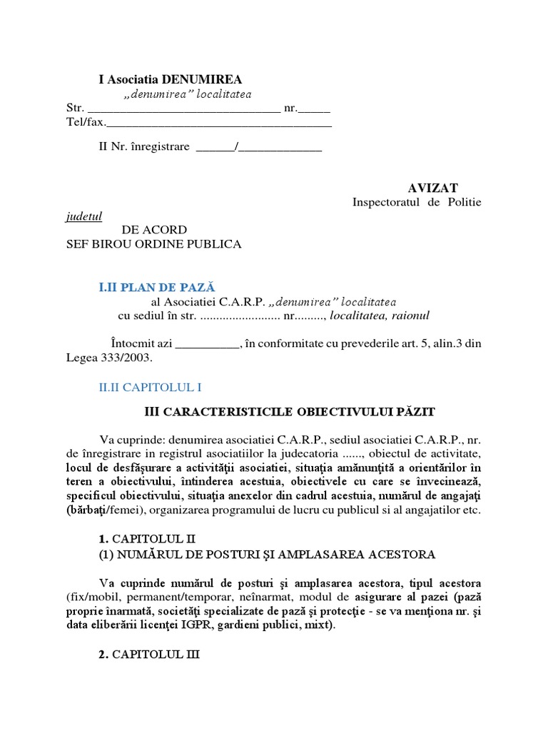 Model de Plan de Paza | PDF