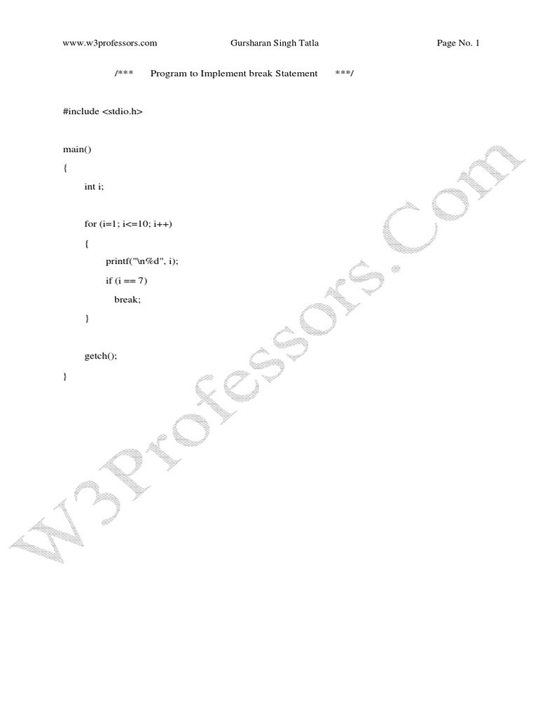 Program To Implement Break Statement | PDF