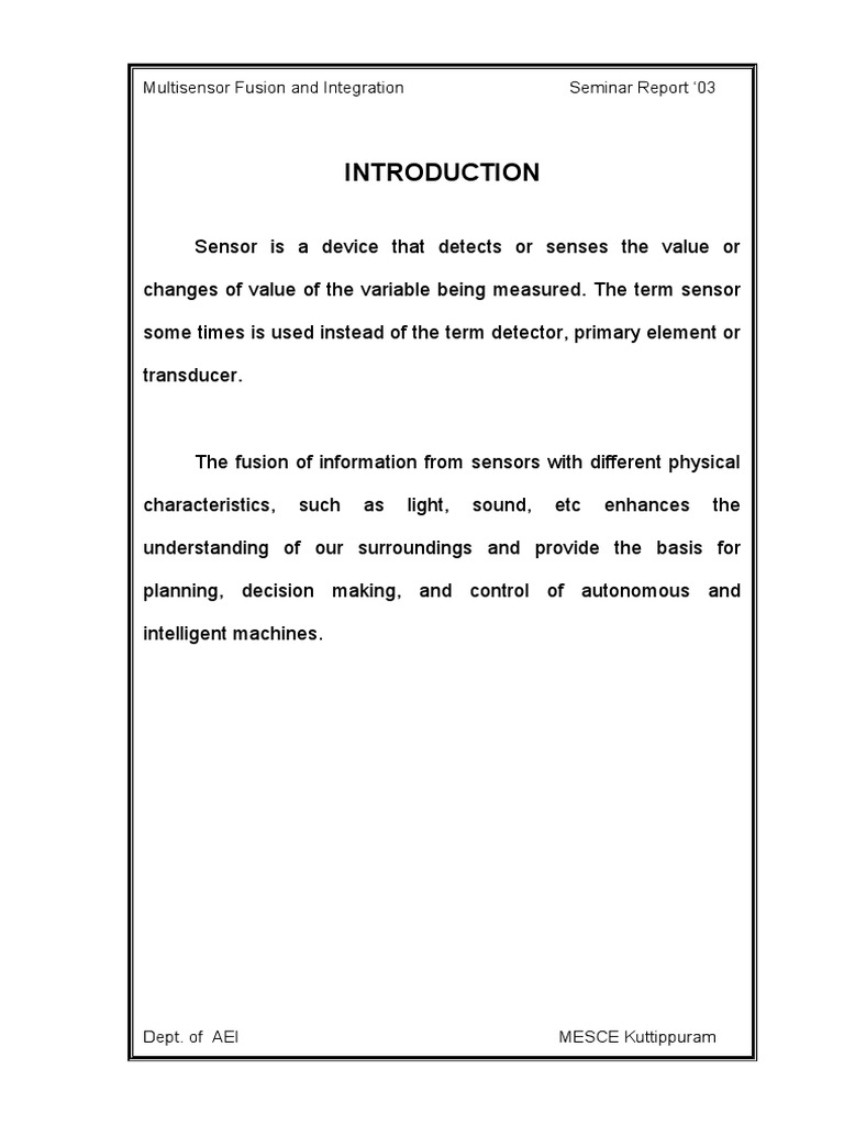 Multi Sensor Fusion and Integration Seminar Report | PDF | Sensor ...