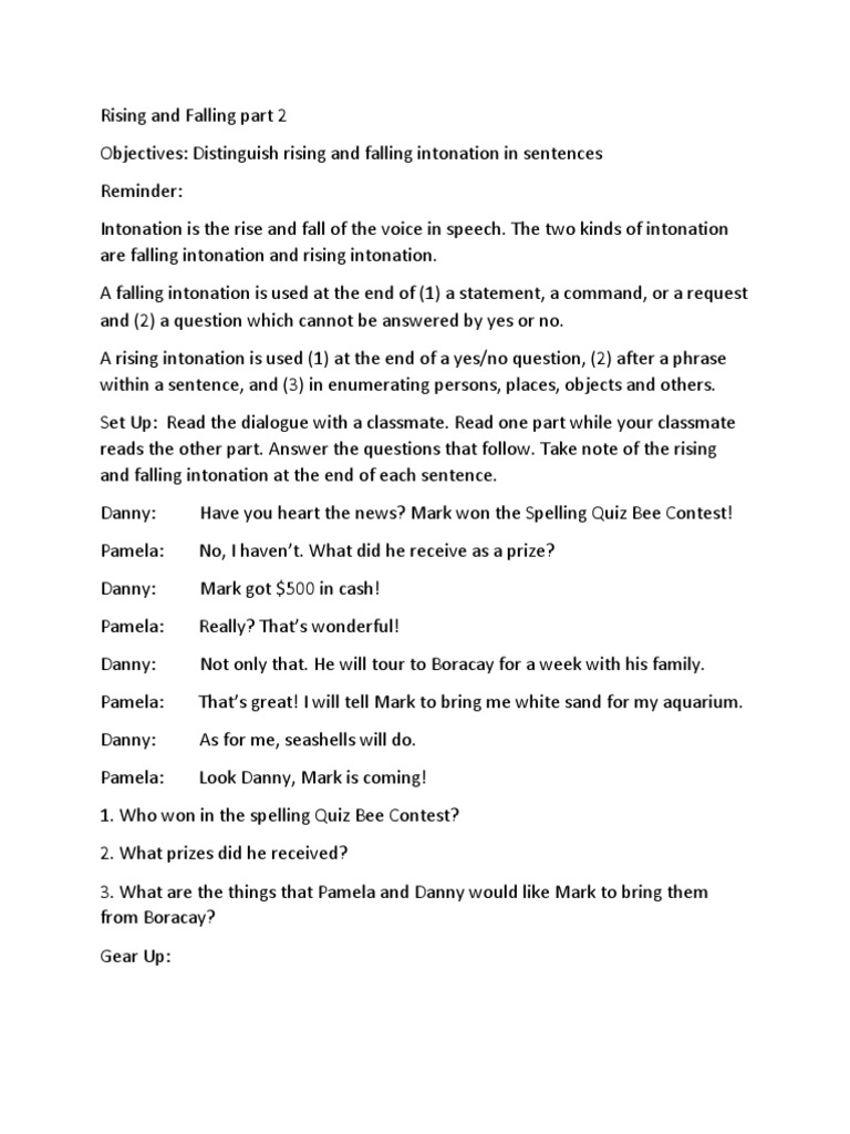 Rising and Falling Intonation | PDF | Question | Linguistics