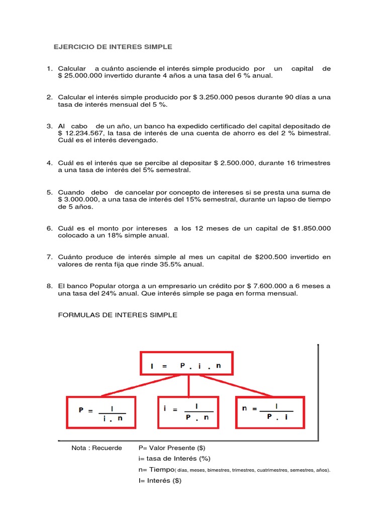 EJERCICIO DE INTERÉS SIMPLE