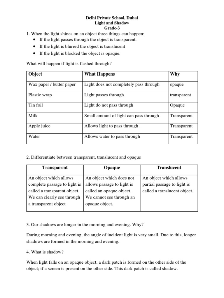 Light and Shadow | PDF | Shadow | Sky