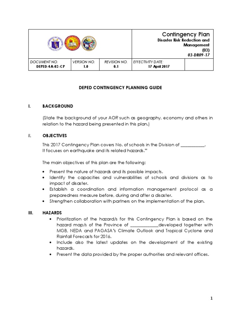 Contingency Plan Template | PDF | Hazards | Disaster And Accident