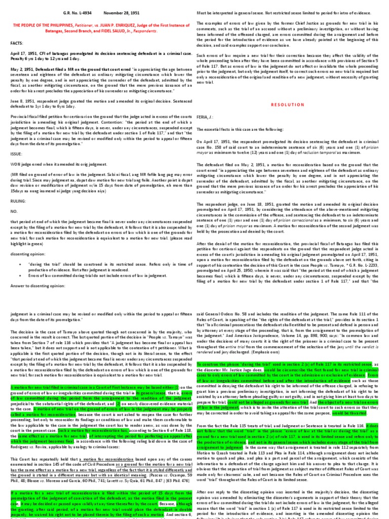 THE PEOPLE OF THE PHILIPPINES, Petitioner, vs. JUAN P. ENRIQUEZ, Judge of The First Instance of ...