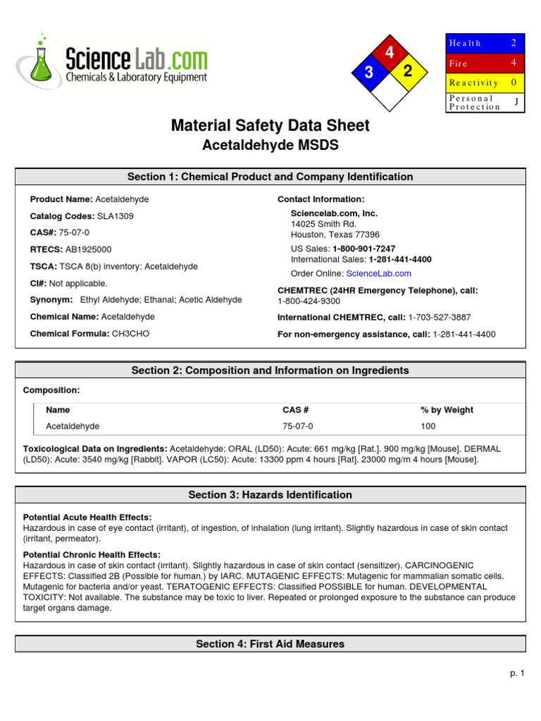 XMSDS Acetaldehyde 9922768 | PDF | Dangerous Goods | Toxicity