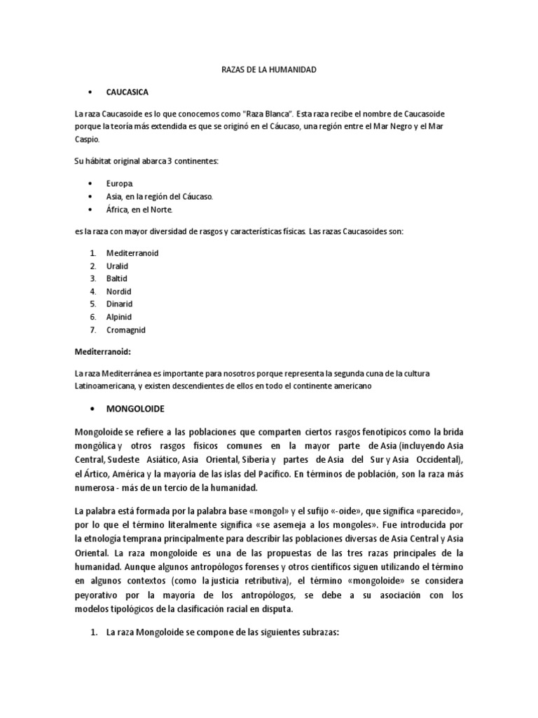 Clasificación De Razas Humanas Pdf Raza Categorización Humana Asia