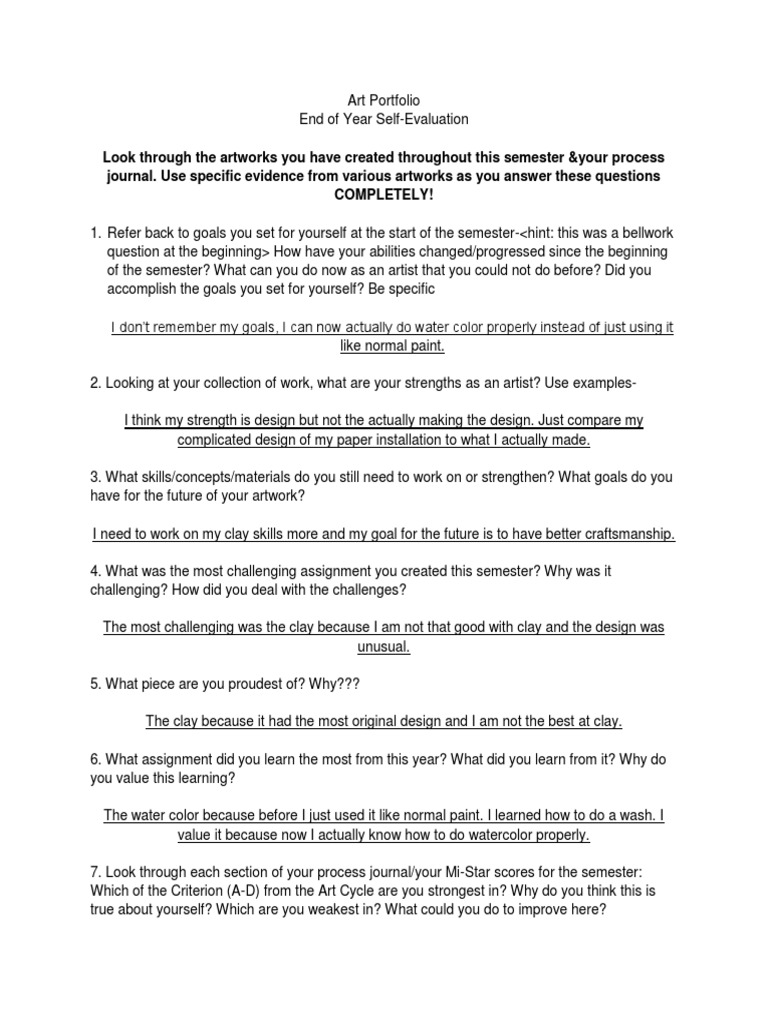 Art Portfolio End of Year Self-Evaluation | PDF | Watercolor Painting ...