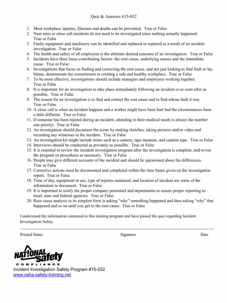 Accident Investigation Quiz | PDF