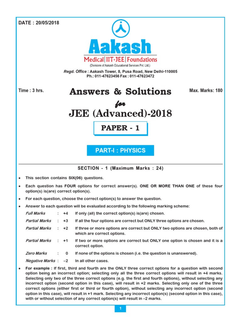Solution JEE (Advanced) - 2018 Paper-1 (PCM) | PDF | Valence (Chemistry ...