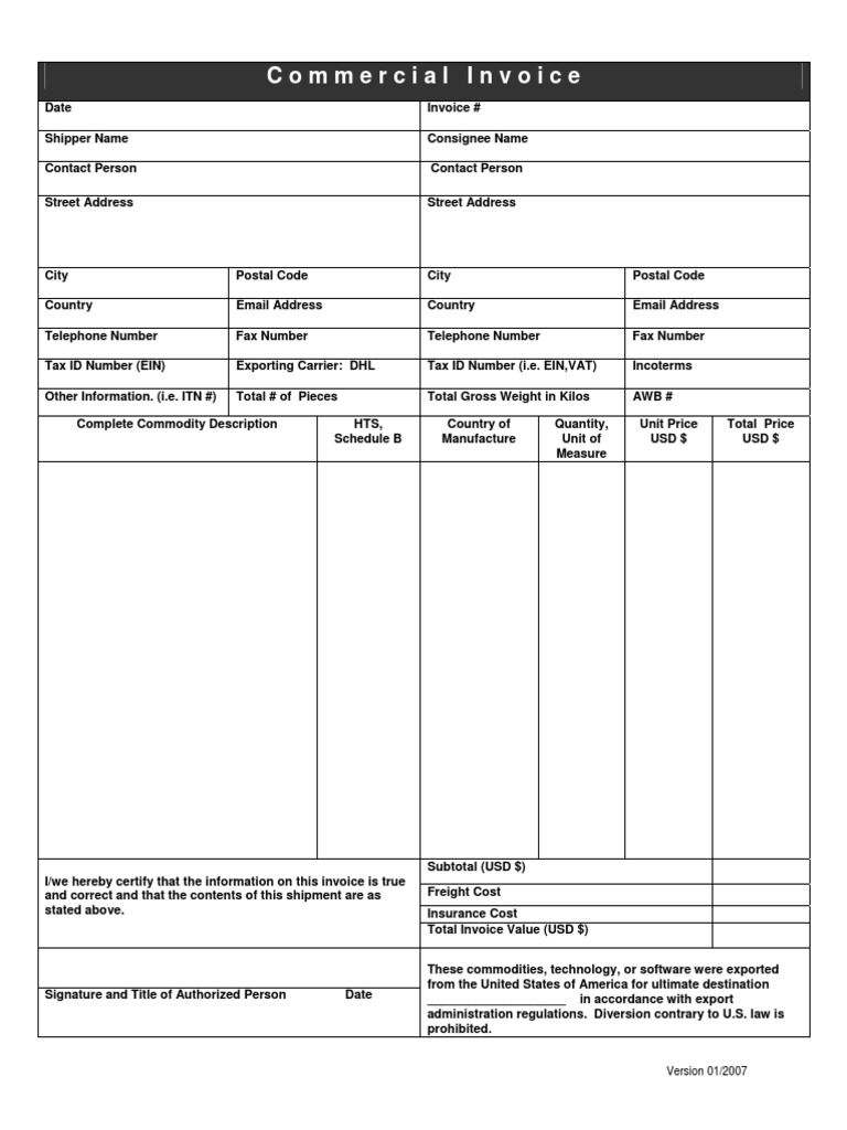 Commercial Invoice Template | PDF