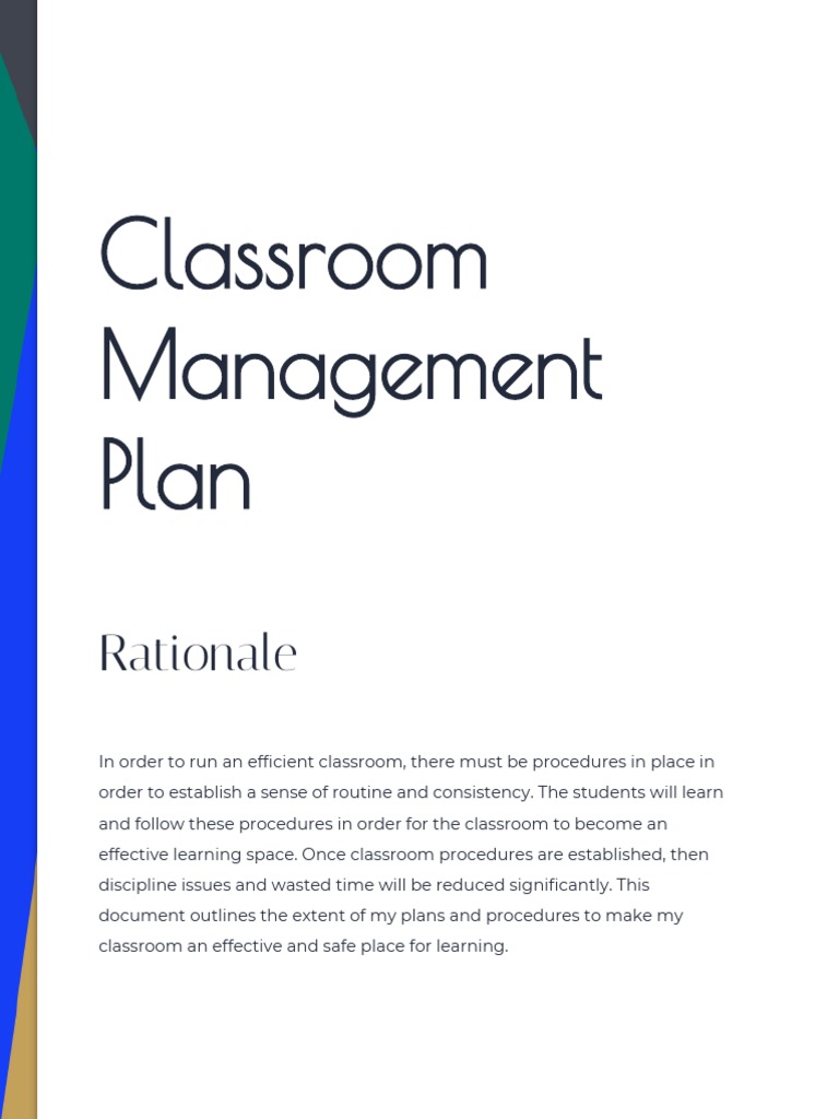 Classroom Management Plan | PDF | Classroom | Teachers