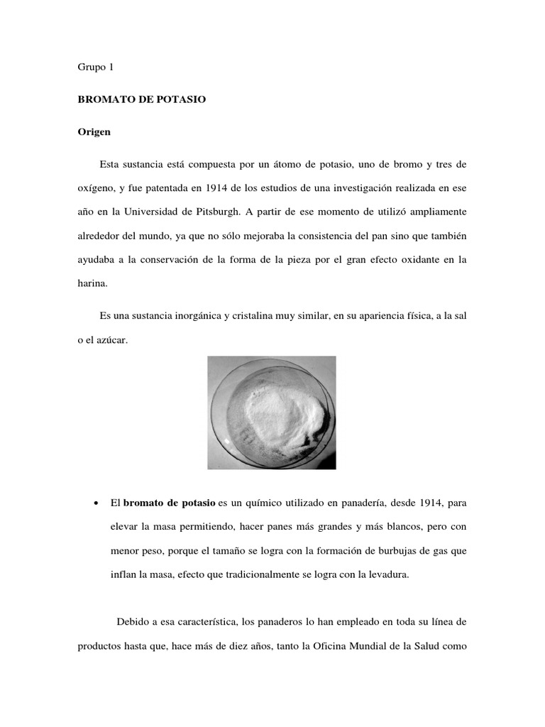 Bromato de Potasio Composición Manipulación | PDF | Panes | Bienestar