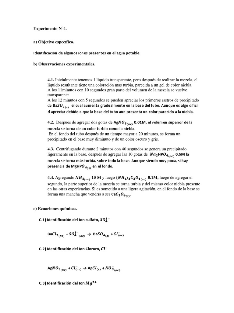 Identificacion de Iones en El Agua | PDF | Agua | Sustancias químicas
