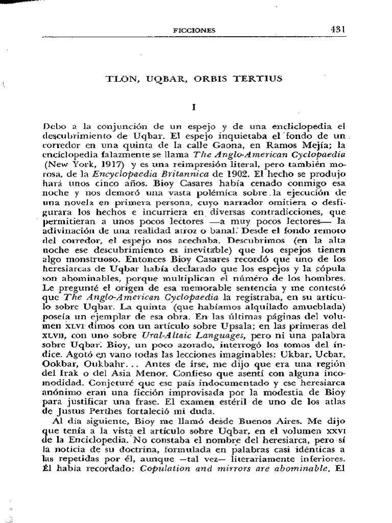 Borges, Tlon, Uqbar, Orbis Tertius | PDF | Science | Ciencia filosófica