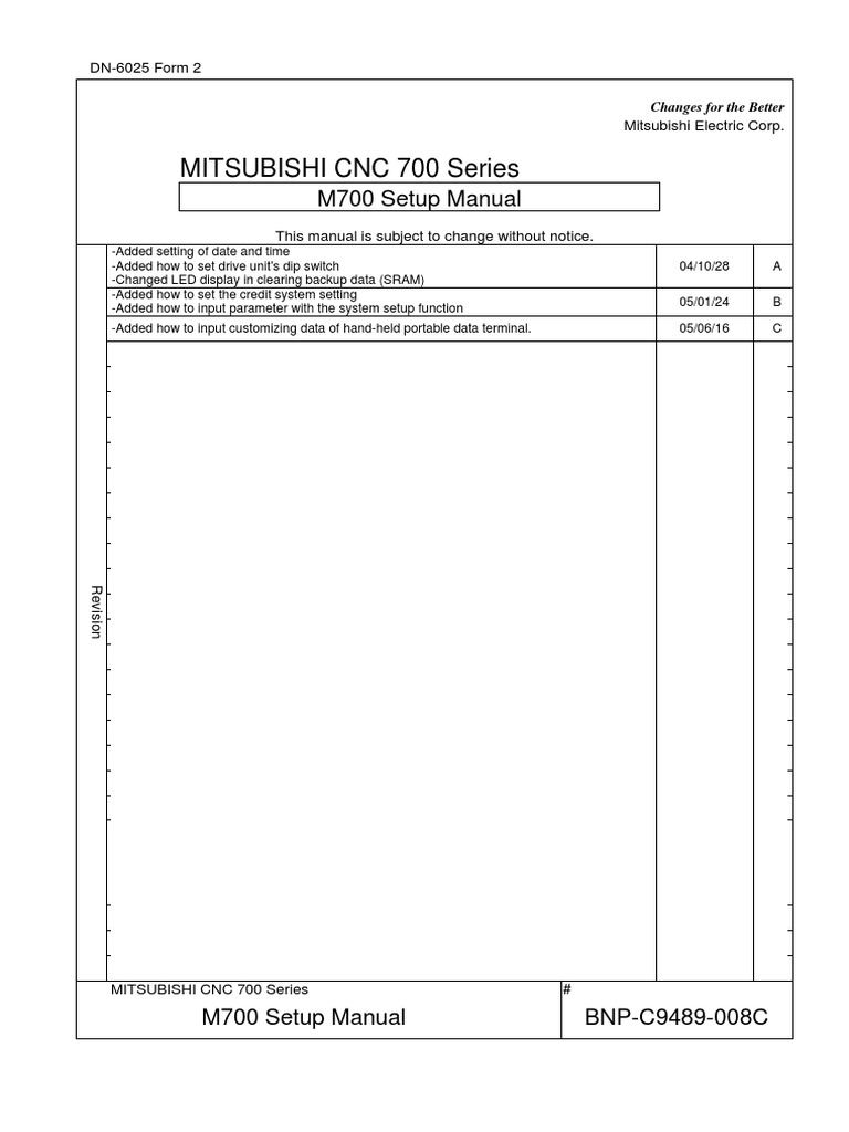 Mitsubishi M700 CNC Setup Manual | PDF | Acceleration | Rotation Around ...
