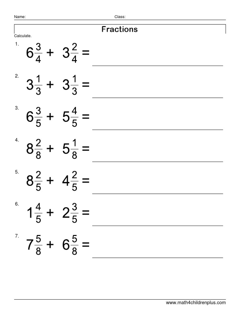 Add Mixed Fractions | PDF