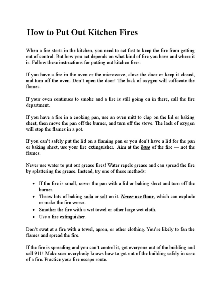 How To Put Out Kitchen Fires and Quiz | PDF | Fires | Baking