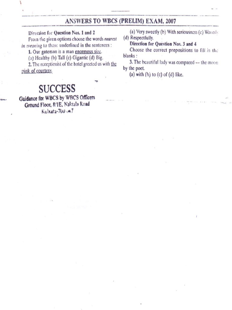 WBCS Preliminary Question Paper Preliminary 2007 | PDF